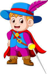 Funny musketeer with sword Royalty Free Vector Image
