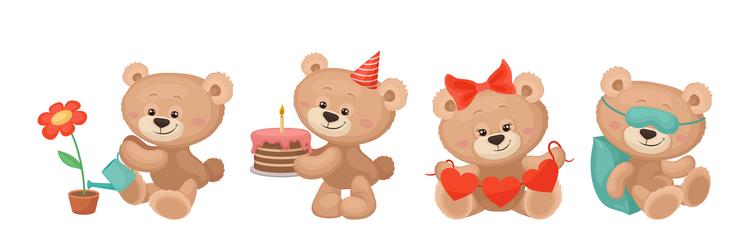 Cute cartoon teddy bear engaged in different Vector Image