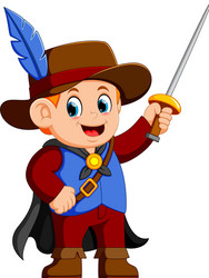 Funny musketeer with sword Royalty Free Vector Image