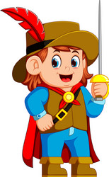 Funny musketeer with sword Royalty Free Vector Image