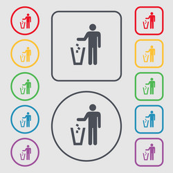 Throw away the trash icon sign symbol on round Vector Image
