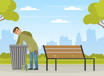 Homeless man in rags sitting in the street Vector Image