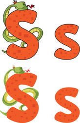 Alphabet s with snake cartoon Royalty Free Vector Image