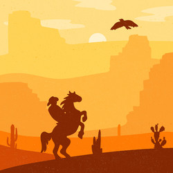 Wild west landscape silhouette cowboy Royalty Free Vector