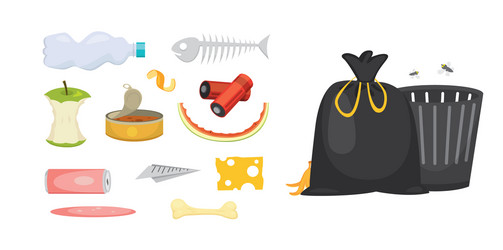 Trash and garbage set in cartoon Royalty Free Vector Image