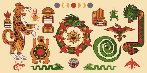 Mayan traditional cartoon set Royalty Free Vector Image
