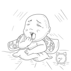 Little funny man chibi yawns lying on a pillow Vector Image