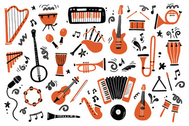 Hand drawn set different types musical Royalty Free Vector