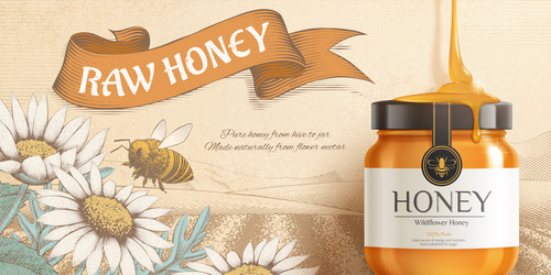 Engraving honey ad template Royalty Free Vector Image