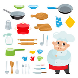 Cartoon kitchen tools set isolated on white Vector Image