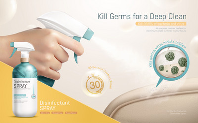 Disinfectant spray ad template Royalty Free Vector Image