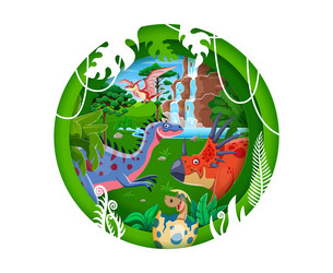 Paper cut prehistoric dinosaurs landscape Vector Image