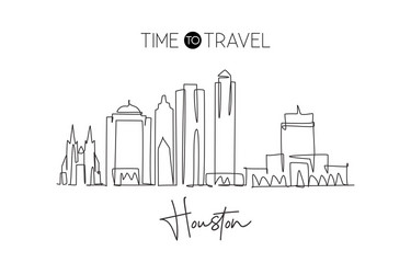 One single line drawing houston city skyline Vector Image
