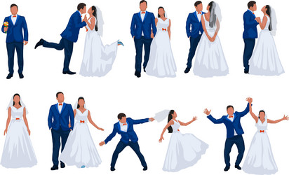 Double wedding bride and groom kissing hugging Vector Image