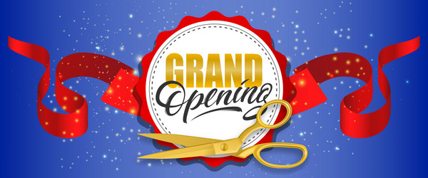Grand opening blue sparkling banner design Vector Image