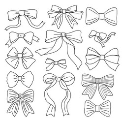 Set of various ribbon bows in flat hand drawn Vector Image