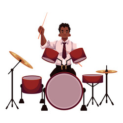 Wild drummer playing drum set cartoon Royalty Free Vector