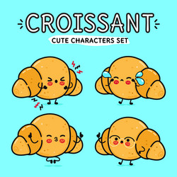 Cute crying croissant character hand drawn Vector Image