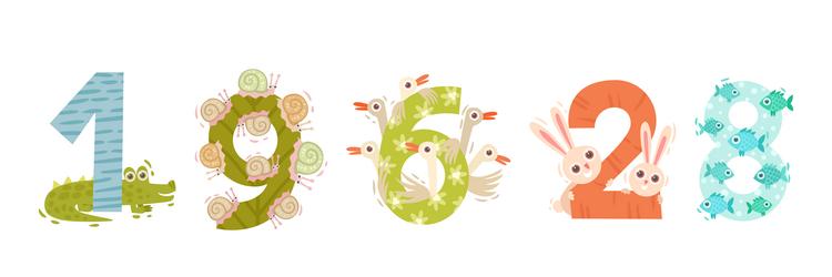 Animal number or numeral with zoo creatures Vector Image