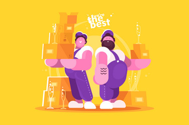 Two men stacking boxes Royalty Free Vector Image