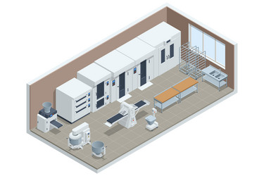 Isometric concept of industrial bread production Vector Image