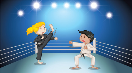 Scene with people fighting in ring arena Vector Image