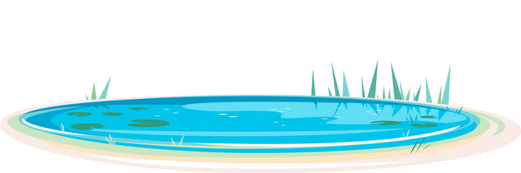 Small pond with reed in flat style Royalty Free Vector Image