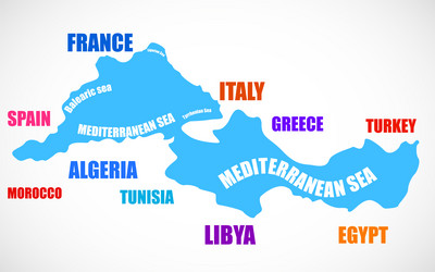 Mediterranean sea map boundaries of Royalty Free Vector