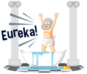 Archimedes in bath cartoon with the word eureka Vector Image