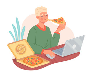 Employee eating asian food at workplace office Vector Image