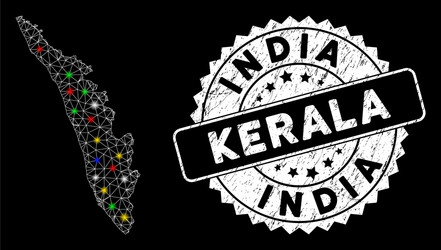 Yellow mesh 2d kerala state map with flash spots Vector Image
