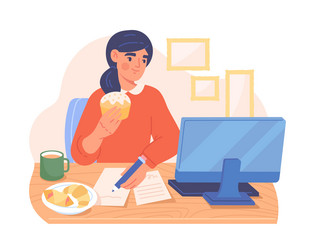 Employee eats at workplace Royalty Free Vector Image