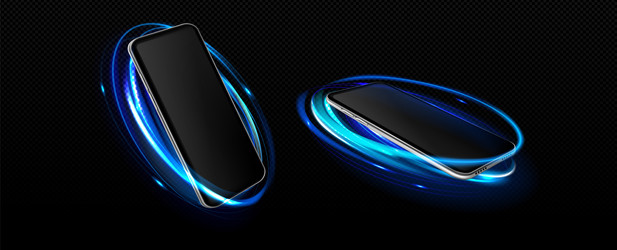 Realistic set of 3d smartphones with light effect Vector Image