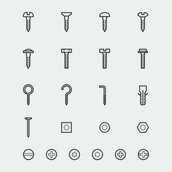 Screw-bolt icons set outline style Royalty Free Vector Image