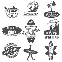 Set of vintage surfing labels with - surfboard Vector Image