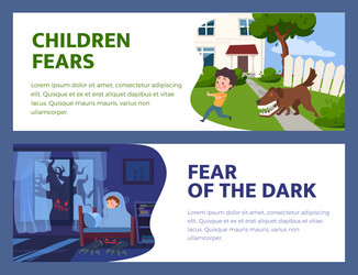 Children fears and phobias posters set flat Vector Image