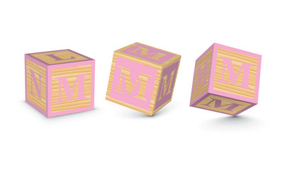 Letter m wooden alphabet block Royalty Free Vector Image