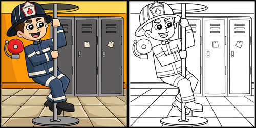 Firefighter rappelling coloring page Royalty Free Vector
