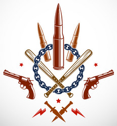 Revolution and war emblem with bullets and guns Vector Image