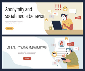Social behavior patterns line round banner Vector Image