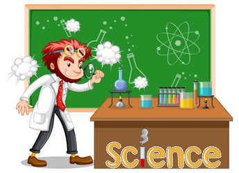 Scientist kids cartoon character with laboratory Vector Image