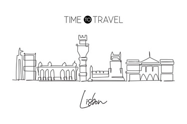 One single line drawing of lisbon city skyline Vector Image