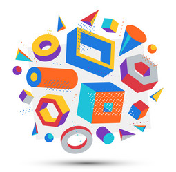 Colorful 3d shapes composition isolated on white Vector Image