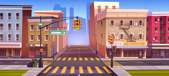 Cartoon city street intersection Royalty Free Vector Image
