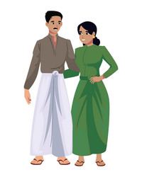 Myanmar couple standing Royalty Free Vector Image