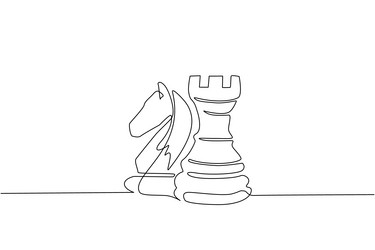 Continuous one line drawing rook and knight chess Vector Image