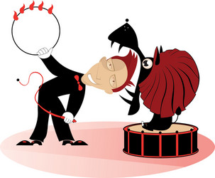 Circus deadly trick tamer and lion Royalty Free Vector Image