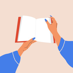 Female hands holding book cartoon story textbook Vector Image