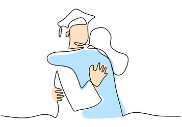 Smiling student hug excited parents at graduation Vector Image