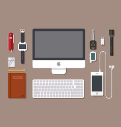 Office workspace computer top view flat design Vector Image